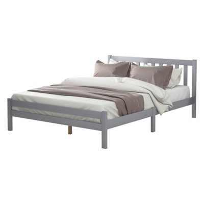 Solid Wooden Double Bed Frame 135 x 190 cm - Grey