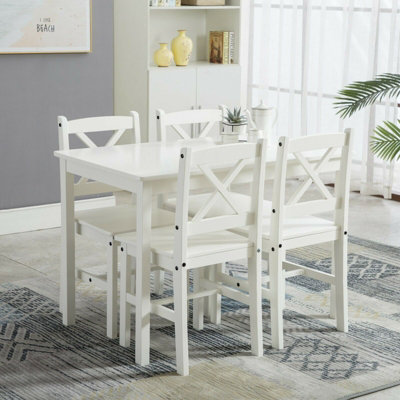 Buy Solid Wooden Kitchen Dining Table and 4 Chairs Set White by MCC ...