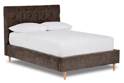 Solstice Modern Tall Chesterfield Fabric Bed Base Only 4FT6 Double ...