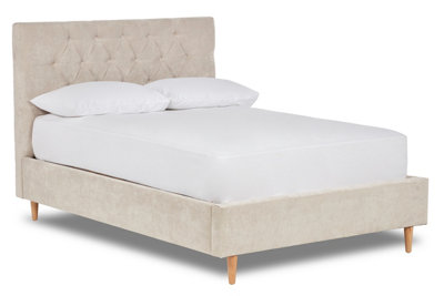 Solstice Modern Tall Chesterfield Fabric Bed Base Only 4FT6 Double ...