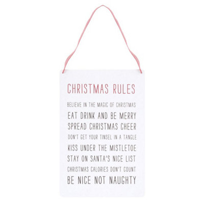 Something Different Christmas Rules Metal Hanging Sign White/Pink/Black ...