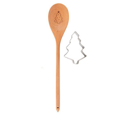 Something Different Christmas Tree Wooden Spoon Set Brown/Silver (One Size)