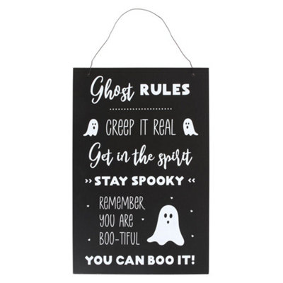 Something Different Ghost Rules Halloween Hanging Sign Black/White (One ...