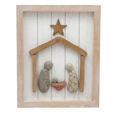 Something Different Pebble Nativity Scene Plaque Beige/Brown (One Size)