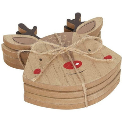 Something Different Reindeer Christmas Coaster Set (Pack of 4) Brown ...