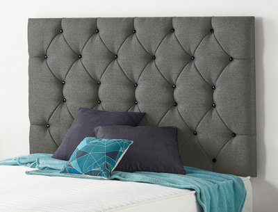 Somnior 4FT6 Premier Double 32 inches Grey Linen Headboard With Wooden ...
