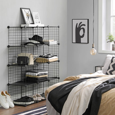 SONGMICS 12-Cube Wire Grid Storage Rack, Interlocking Shelving Unit ...