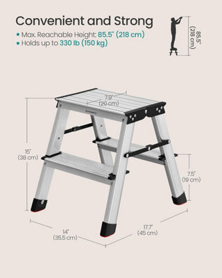 SONGMICS 2-Step Aluminium Ladder, Non-Slip Steps for Easy Use in ...