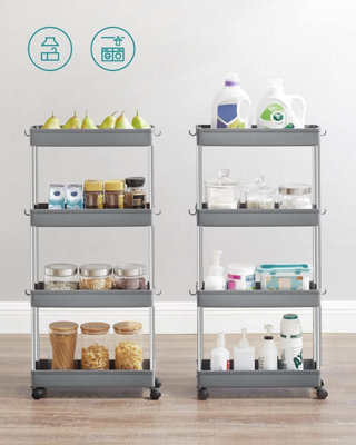 SONGMICS 4-Tier Storage Trolley, Rolling Cart with Wheels, Space-Saving ...