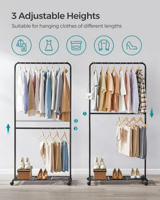 SONGMICS Clothes Rack, Double-Rod Clothes Rail on Wheels, Metal ...