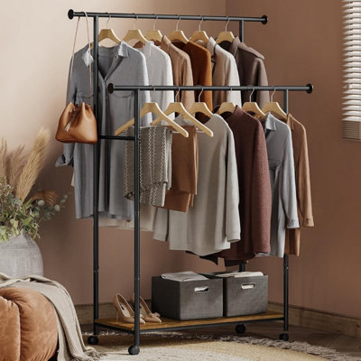 SONGMICS Clothes Rail, Portable Clothes Rack, Double Clothes Hanging ...