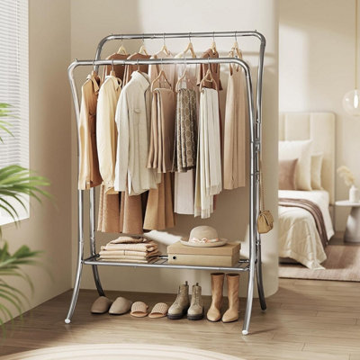 SONGMICS Clothing Storage, Portable Clothes Rail with Double Hanging ...