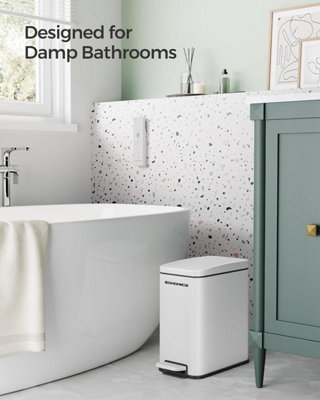 SONGMICS Compact Bathroom Trash Bin, Pedal-Operated with Lid, Soft ...