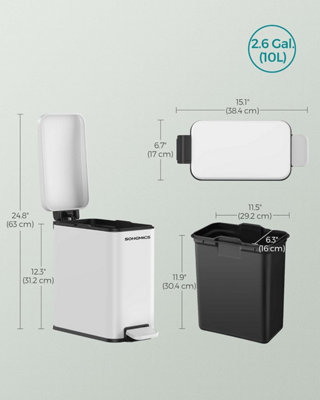 SONGMICS Compact Bathroom Trash Bin, Pedal-Operated with Lid, Soft ...