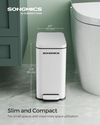 SONGMICS Compact Bathroom Trash Bin, Pedal-Operated with Lid, Soft ...