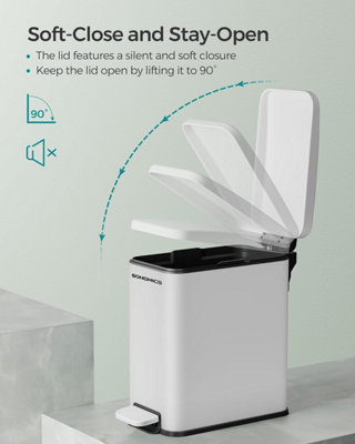 SONGMICS Compact Bathroom Trash Bin, Pedal-Operated with Lid, Soft ...