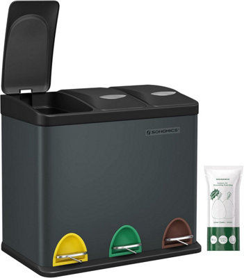 SONGMICS Compact Triple Kitchen Bin, Small Family Waste Sorter, Steel ...