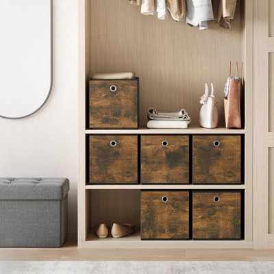 SONGMICS Cube Storage Containers, Durable Fabric Bin Set with Oxford Material, Rustic Brown and ...