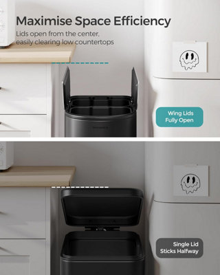 SONGMICS Double Compartment Kitchen Bin, Twin Slim Trash Can for ...