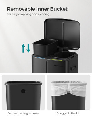 SONGMICS Double Rubbish Bin, 2 Kitchen Bin, Dual Compartment Metal Step ...