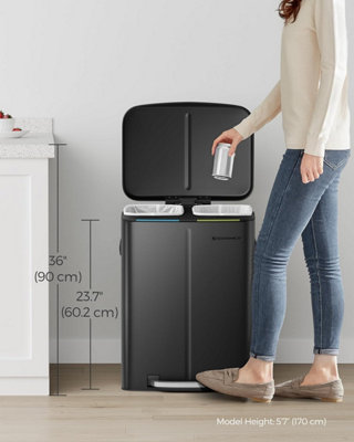 SONGMICS Double Rubbish Bin, 2 Kitchen Bin, Dual Compartment Metal Step ...