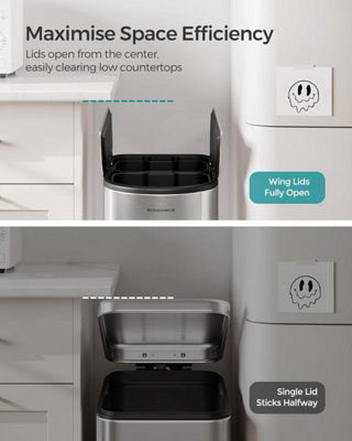 SONGMICS Dual Compartment Recycling Bin, Large Capacity, Slim Kitchen ...