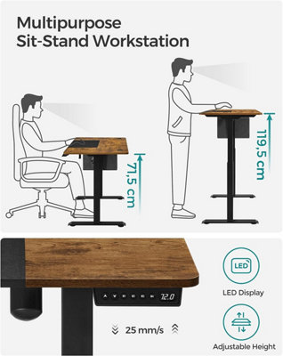 SONGMICS Electric Desk Height Adjustable Standing Desk Split Top Table 4 Heights Custom Settings Rustic Brown