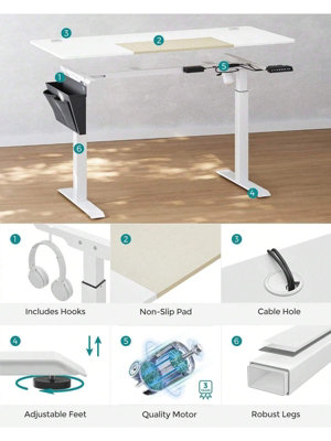 SONGMICS Electric Standing Desk, Height Adjustable Desk, 60 X 140 X (72 ...