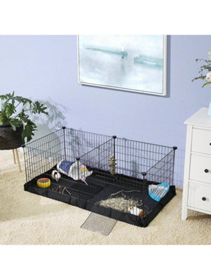 SONGMICS Guinea Pig Cage, Small Animal Cage, Outdoor Cage, With Divider ...