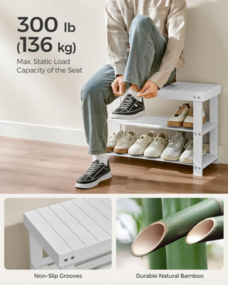 SONGMICS Hall Tree with Bench Shoe Rack Combo 5 Dual Metal Hooks Bamboo Shoe Shelf 3
