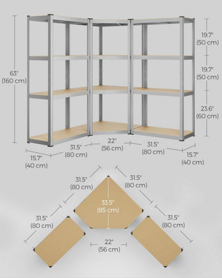 SONGMICS Heavy Duty Garage Shelving, Corner 4-Tier Shelf Unit ...