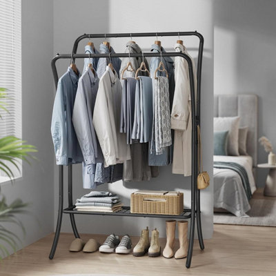 SONGMICS Heavy-Duty Metal Frame Clothes Rail, Double Hanging Rail ...