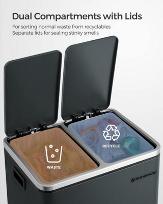 SONGMICS Kitchen Bin, 2 Compartments Double Bin for Recycling and Waste ...