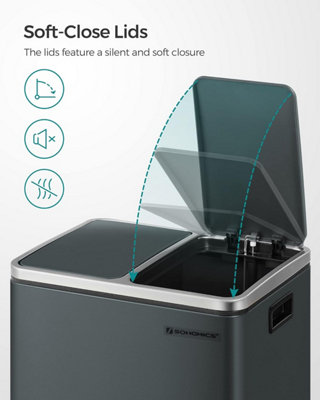 SONGMICS Kitchen Bin, 2 Compartments Double Bin for Recycling and Waste ...