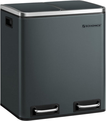 SONGMICS Kitchen Bin, 2 Compartments Double Bin for Recycling and Waste ...