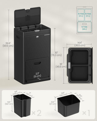 SONGMICS Kitchen Bin, 3-Compartment Bin for General Waste, Food Waste ...