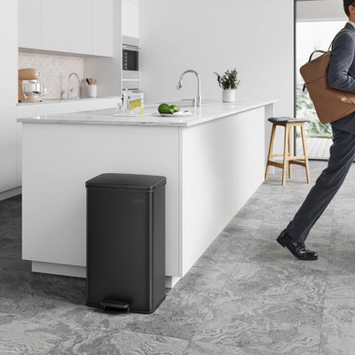 SONGMICS Kitchen Bin, Rubbish Bin, Large Step Bin with Lid, Steel, Soft ...