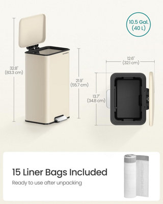 SONGMICS Kitchen Bin, Rubbish Bin, Large Step Bin with Lid, Steel, Soft ...