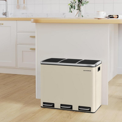 SONGMICS Kitchen Bin, Triple Recycling Bin, 3 Compartment Rubbish Bin ...