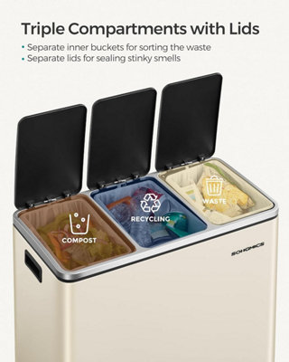 SONGMICS Kitchen Bin, Triple Recycling Bin, 3 Compartment Rubbish Bin ...