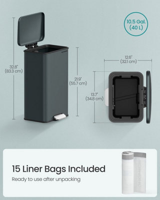 SONGMICS Kitchen Waste Bin, Large Soft-Close Rubbish Bin with Steel Lid ...