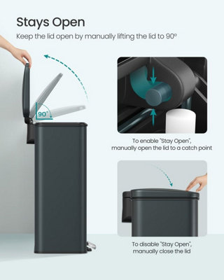 SONGMICS Kitchen Waste Bin, Large Soft-Close Rubbish Bin with Steel Lid ...