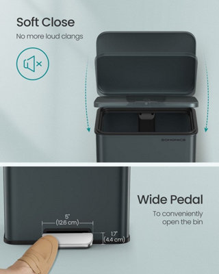SONGMICS Kitchen Waste Bin, Large Soft-Close Rubbish Bin with Steel Lid ...