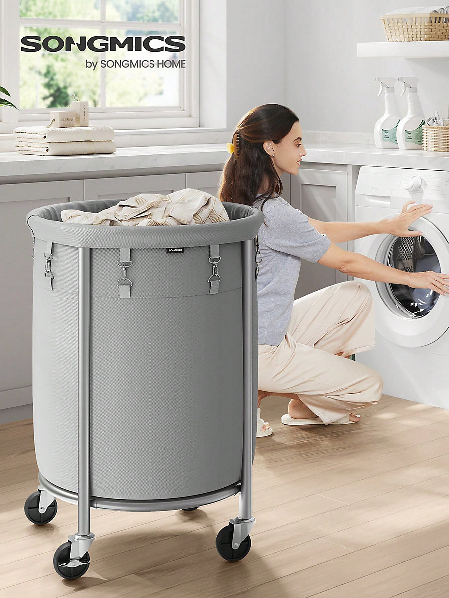 SONGMICS Laundry Basket On Wheels, Laundry Trolley 110L, Round Laundry ... SONGMICS Laundry Basket On Wheels, Laundry Trolley 110L, Round Laundry ...