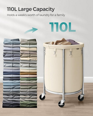 SONGMICS Laundry Basket on Wheels, Laundry Trolley, Round Laundry ...