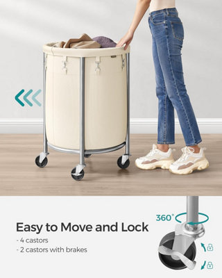 SONGMICS Laundry Basket on Wheels Laundry Trolley Round Laundry Hamper with Steel Frame and Removable Bag