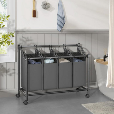 SONGMICS Laundry Basket Trolley, Rolling Hamper with 4 Removable Bags ...