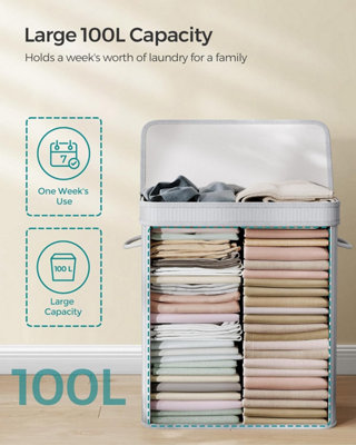 SONGMICS Laundry Hamper with Lid, Bamboo Laundry Basket, Removable ...