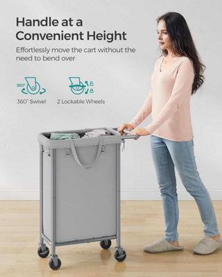 SONGMICS Laundry Trolley with Wheels, Single-Section Hamper, Easy Liner ...