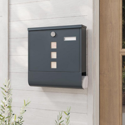 SONGMICS Lockable Wall Letter Box with Viewing Panel, Name Plate and ...